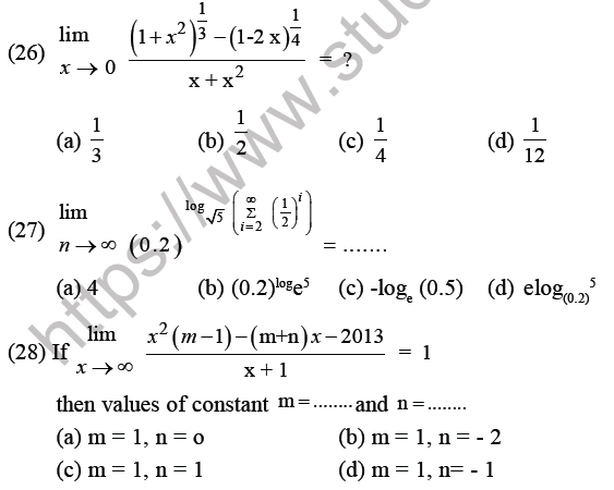 JEE Mathematics Limits Continuity and Differentiability MCQs Set B with Answers